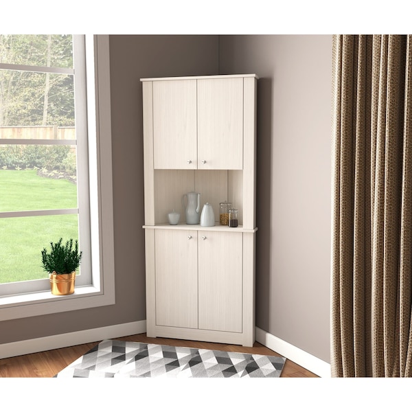 Inval Corner Wall Unit 72.05 in. H Washed Oak Wood 3 shelf GM 1640 Zoro
